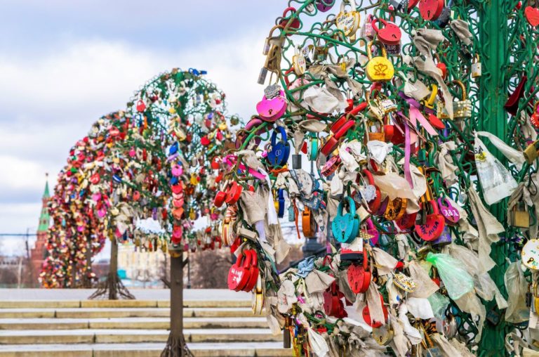 Padlock Trees of Love in Moscow, Russia